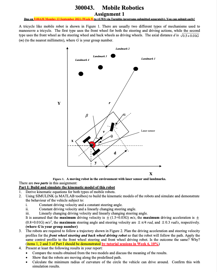 300043. Mobile Robotics Assignment 1 Due on 9:00 AM | Chegg.com