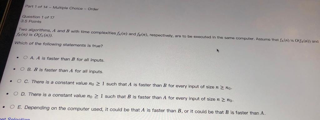 Solved Part 1 of 14 - Multiple Choice - Order Question 1 of | Chegg.com