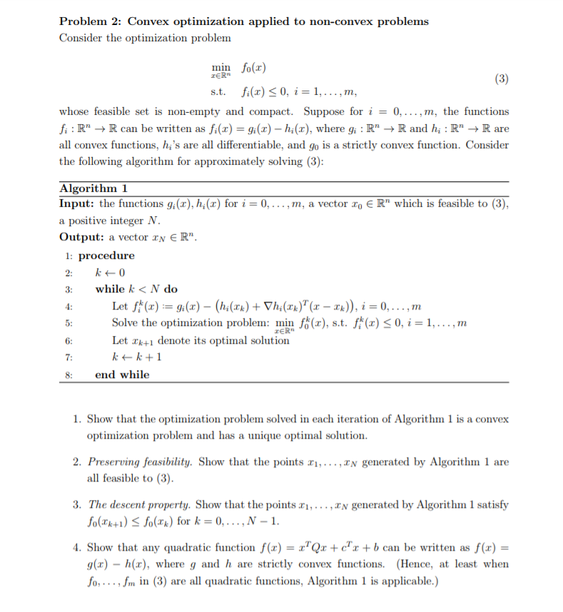 Solved Problem 2 Convex Optimization Applied To Non Convex