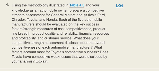 TABLE 43 Illustration of a Competitive Strength | Chegg.com
