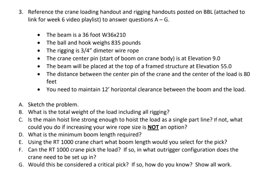 3. Reference the crane loading handout and rigging | Chegg.com