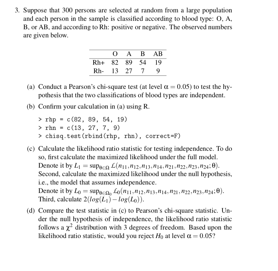 Solved 3. Suppose that 300 persons are selected at random | Chegg.com