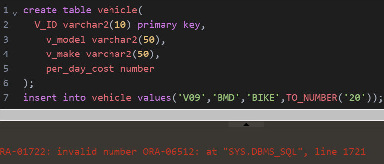 Solved 1 v create table vehicle ( 2 V_ID varchar2(10) | Chegg.com