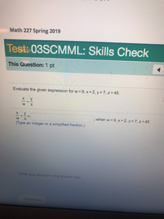 Solved Math 227 Spring 2019 Test: 03SCMML: Skills This | Chegg.com