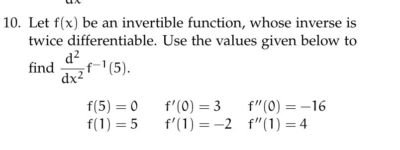 Solved 10. Let f(x) be an invertible function, whose inverse | Chegg.com