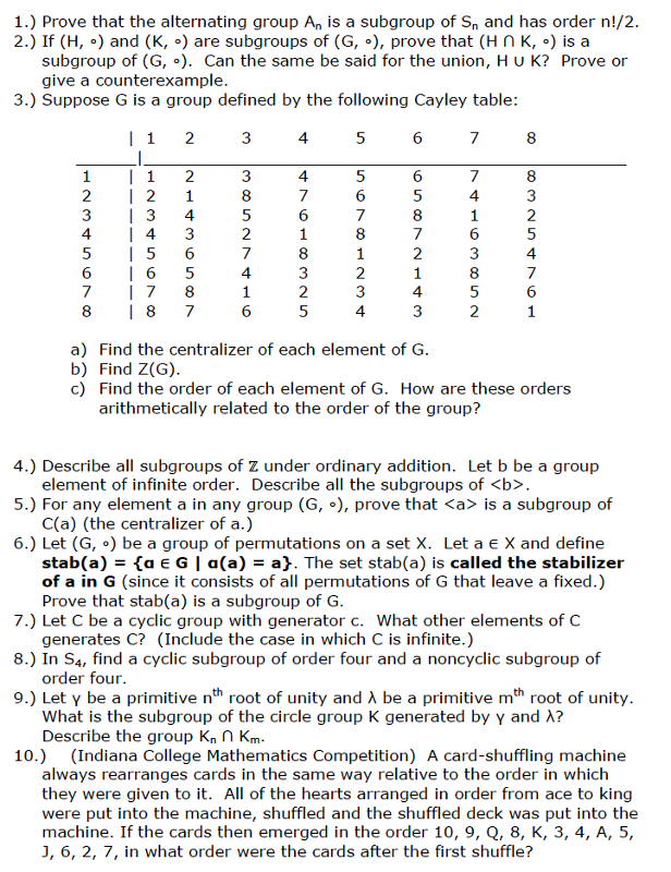 Solved 1.) Prove that the alternating group An is a subgroup | Chegg.com