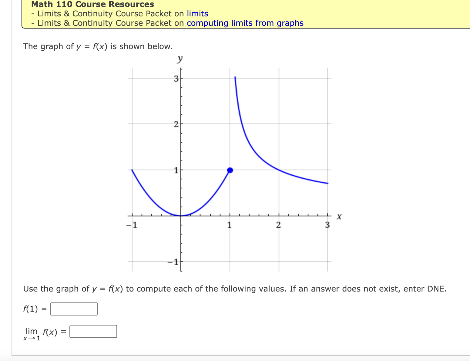 Solved Math 110 Course Resources - Limits \& Continuity | Chegg.com