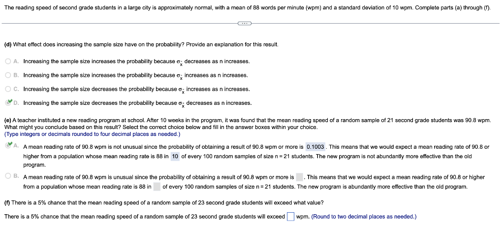 Solved (d) What effect does increasing the sample size have | Chegg.com