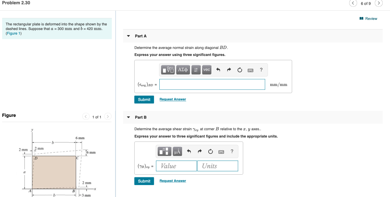 Solved Problem 2.30 6 of 9 » II Review The rectangular plate | Chegg.com