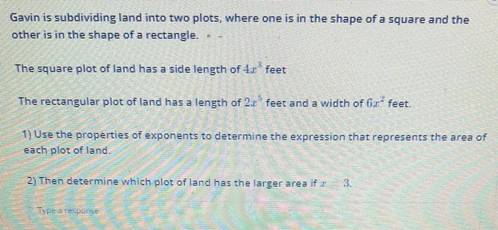 Solved Gavin is subdividing land into two plots, where one | Chegg.com