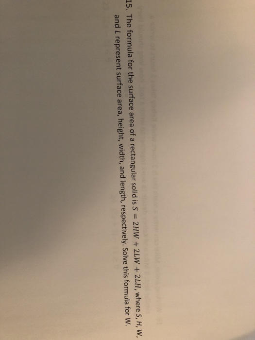 Solved 15. The formula for the surface area of a rectangular | Chegg.com