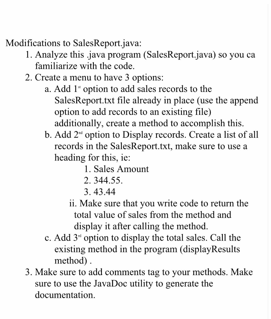 Solved java program SalesReport.java import | Chegg.com