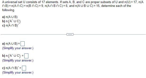 Solved A universal set U consists of 17 elements. If sets | Chegg.com