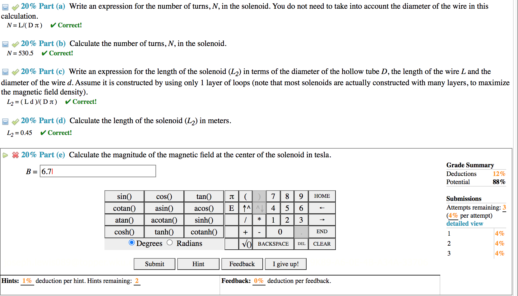 Solved (12%) Problem 8: A solenoid is created by wrapping | Chegg.com