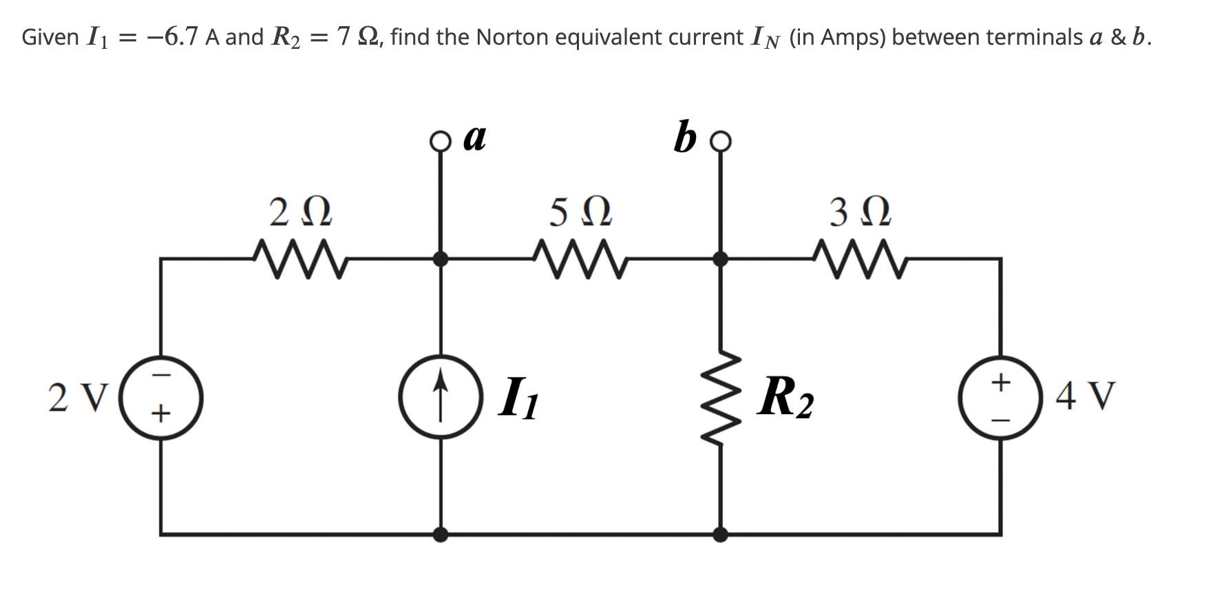 Solved Given I1=−6.7 A and R2=7Ω, find the Norton equivalent | Chegg.com