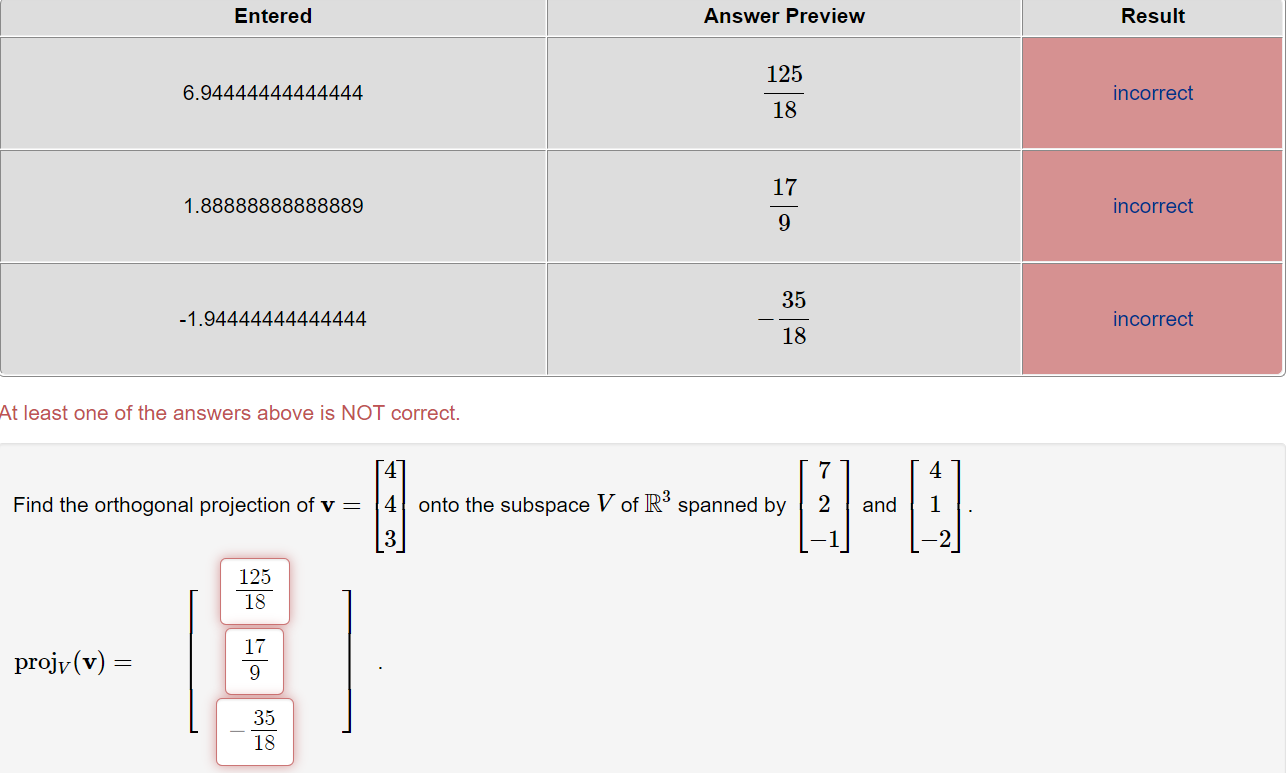 Solved Answer Preview 125 18 17 9 Entered 6.94444444444444 | Chegg.com