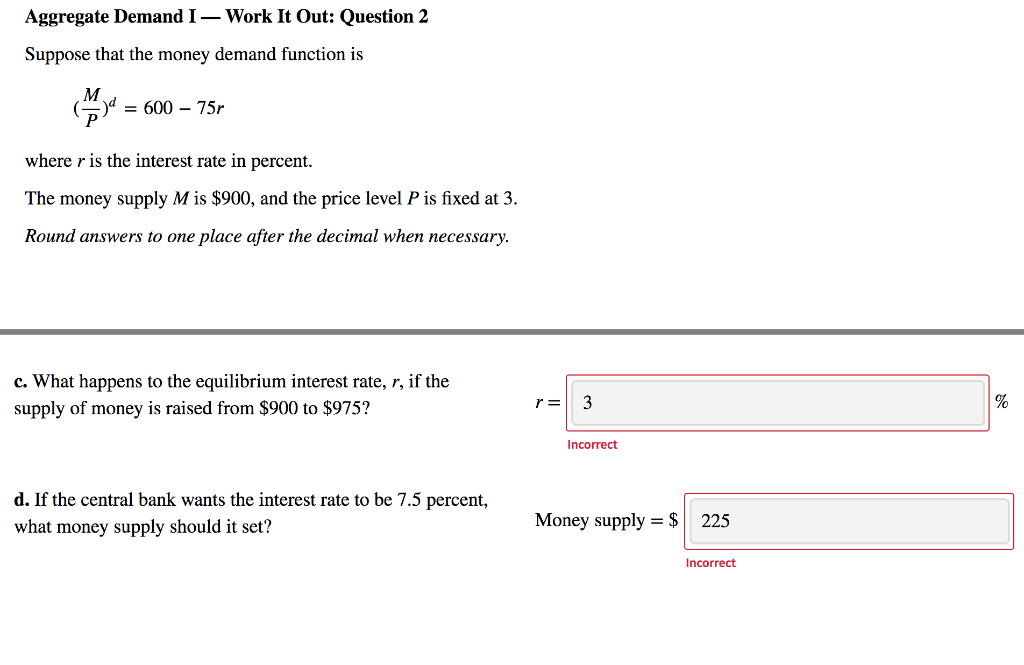 Solved Aggregate Demand I - Work It Out: Question 2 Suppose | Chegg.com
