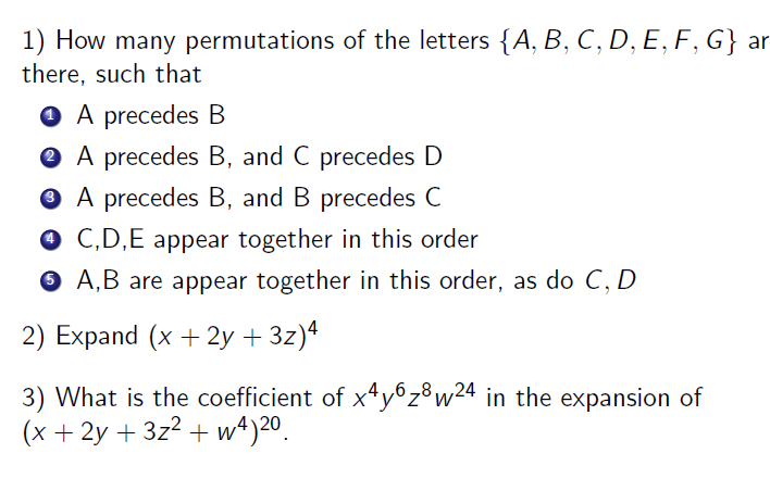 Solved 1) How many permutations of the letters | Chegg.com