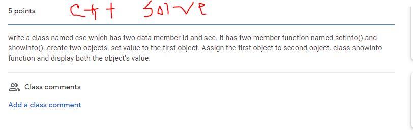 Solved 5 points ctt Solve write a class named cse which has | Chegg.com