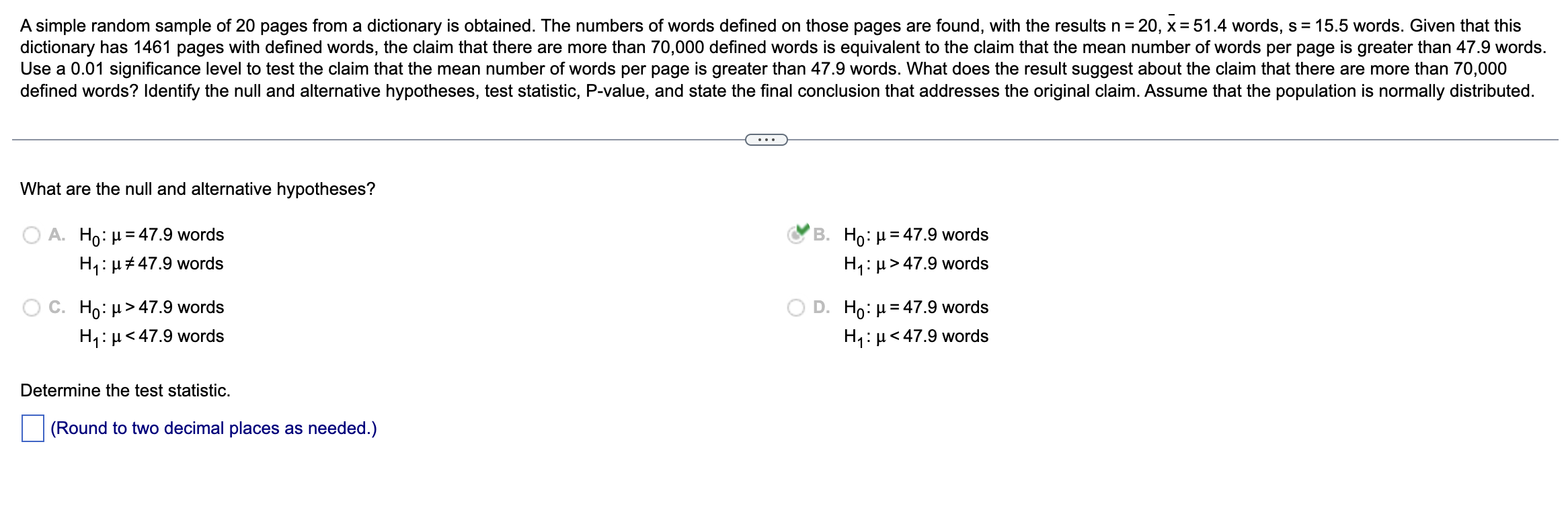 Solved addresses the original claim. What are the null and | Chegg.com