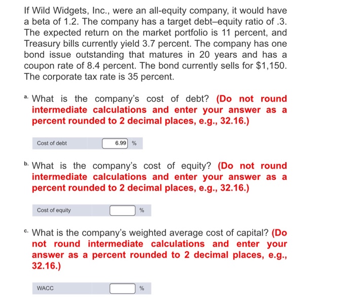 Solved If Wild Widgets, Inc., were an all-equity company, it | Chegg.com