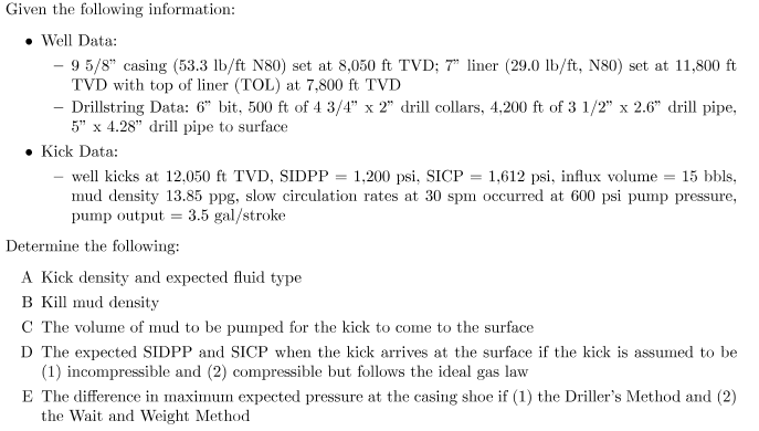 Solved - Well Data: −95/8′′ casing (53.3 lb/ft N80) set at | Chegg.com