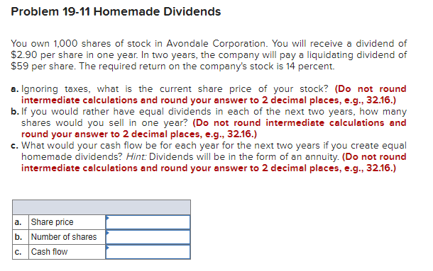Solved Problem 19-11 Homemade Dividends You own 1,000 shares | Chegg.com