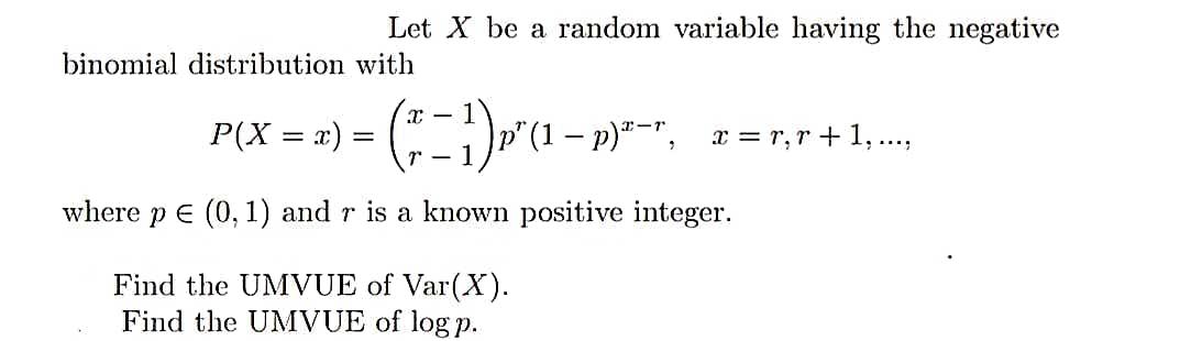 Solved Let X be a random variable having the negative | Chegg.com