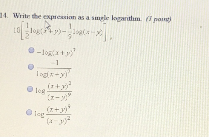 Solved 14. Write the expression as a single logarithm. (1 | Chegg.com