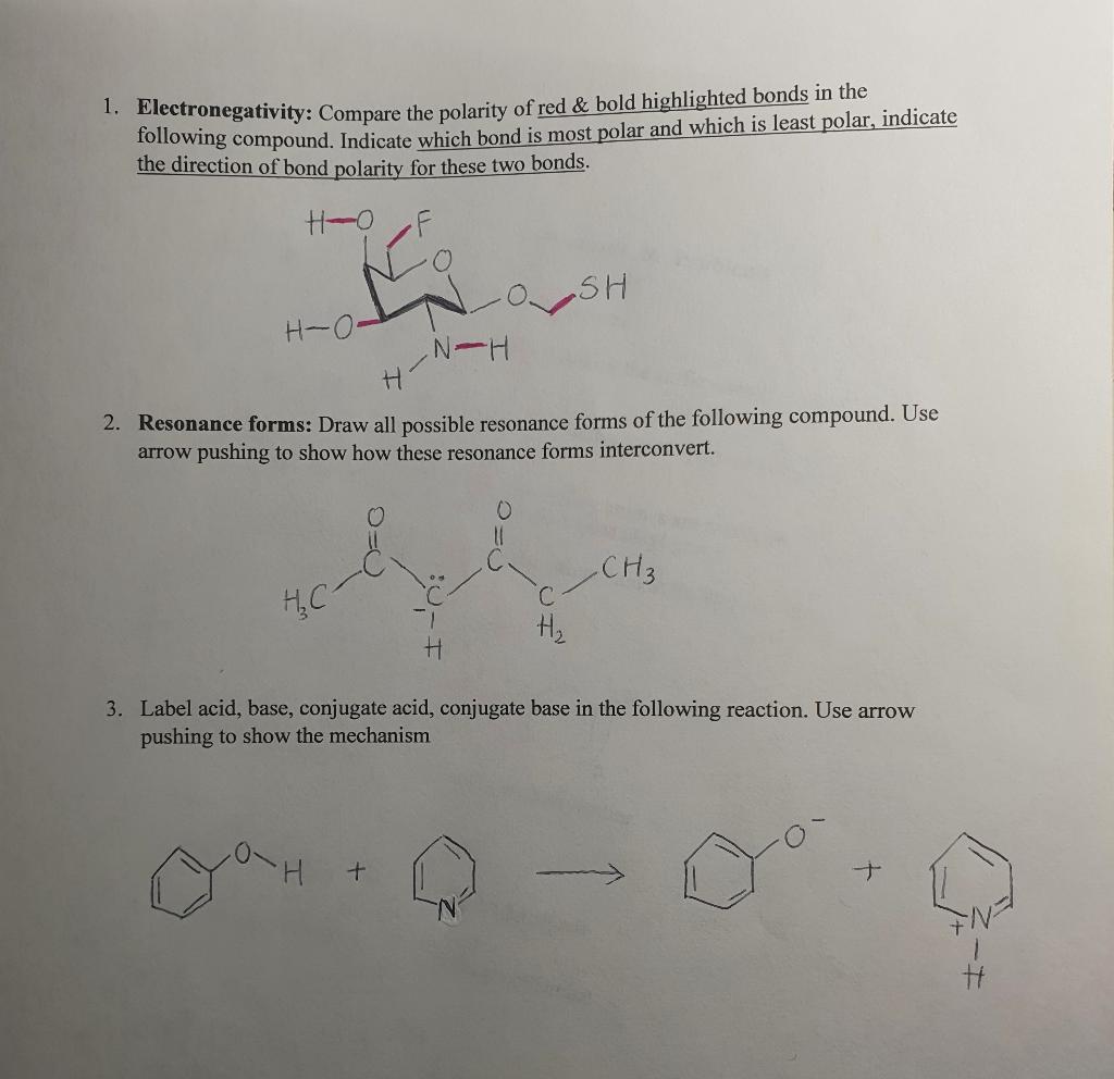 Solved 1. Electronegativity: Compare the polarity of red \& | Chegg.com