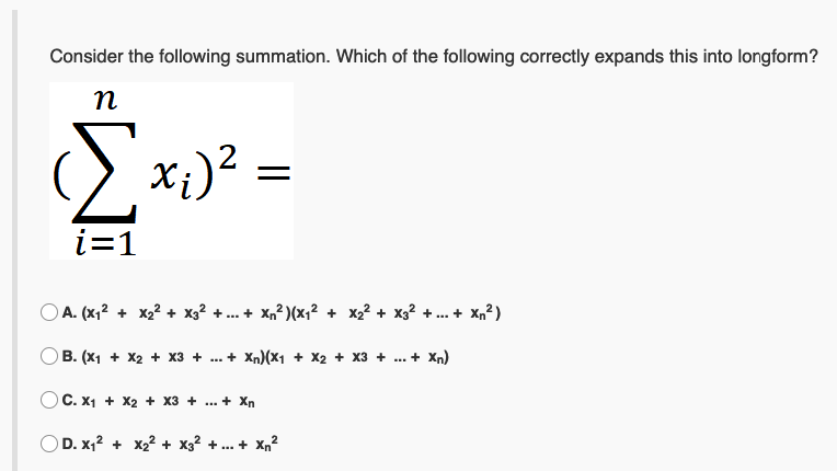Solved Consider the following summation. Which of the | Chegg.com