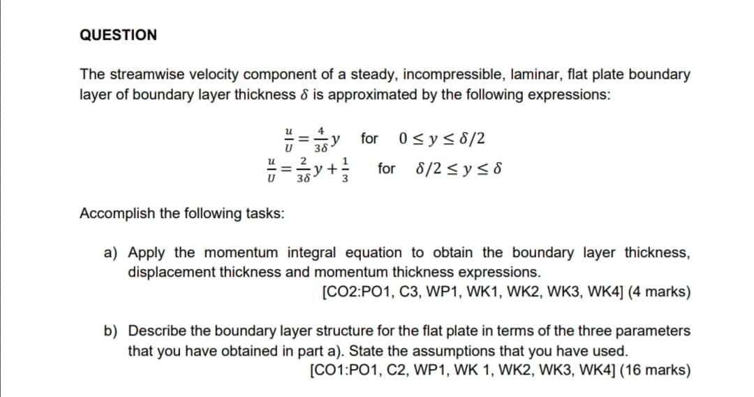 Solved QUESTION The streamwise velocity component of a | Chegg.com