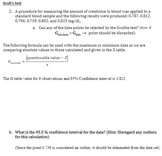 Solved Grub's test 2. A procedure for measuring the amount | Chegg.com