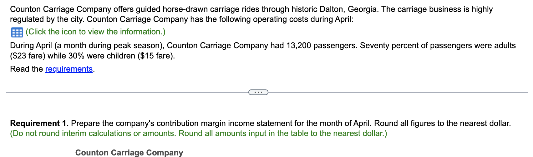 Solved Counton Carriage Company offers guided horse-drawn | Chegg.com