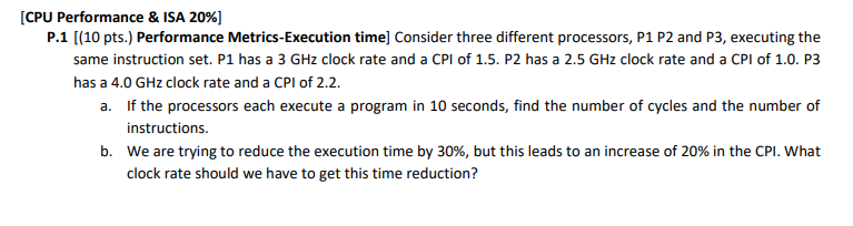 Solved [CPU Performance & ISA 20%] P.1 [(10 pts.) | Chegg.com
