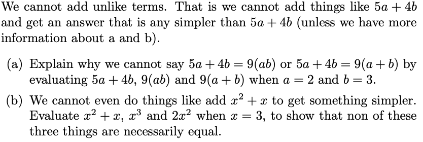 Solved = We cannot add unlike terms. That is we cannot add | Chegg.com