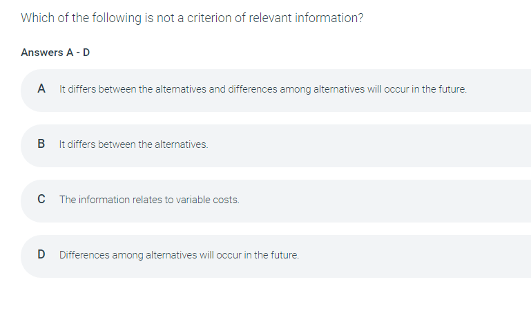 Solved Which of the following is not a criterion of relevant | Chegg.com