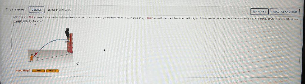 Solved A fireman d = 45.0 m away from a burning building | Chegg.com
