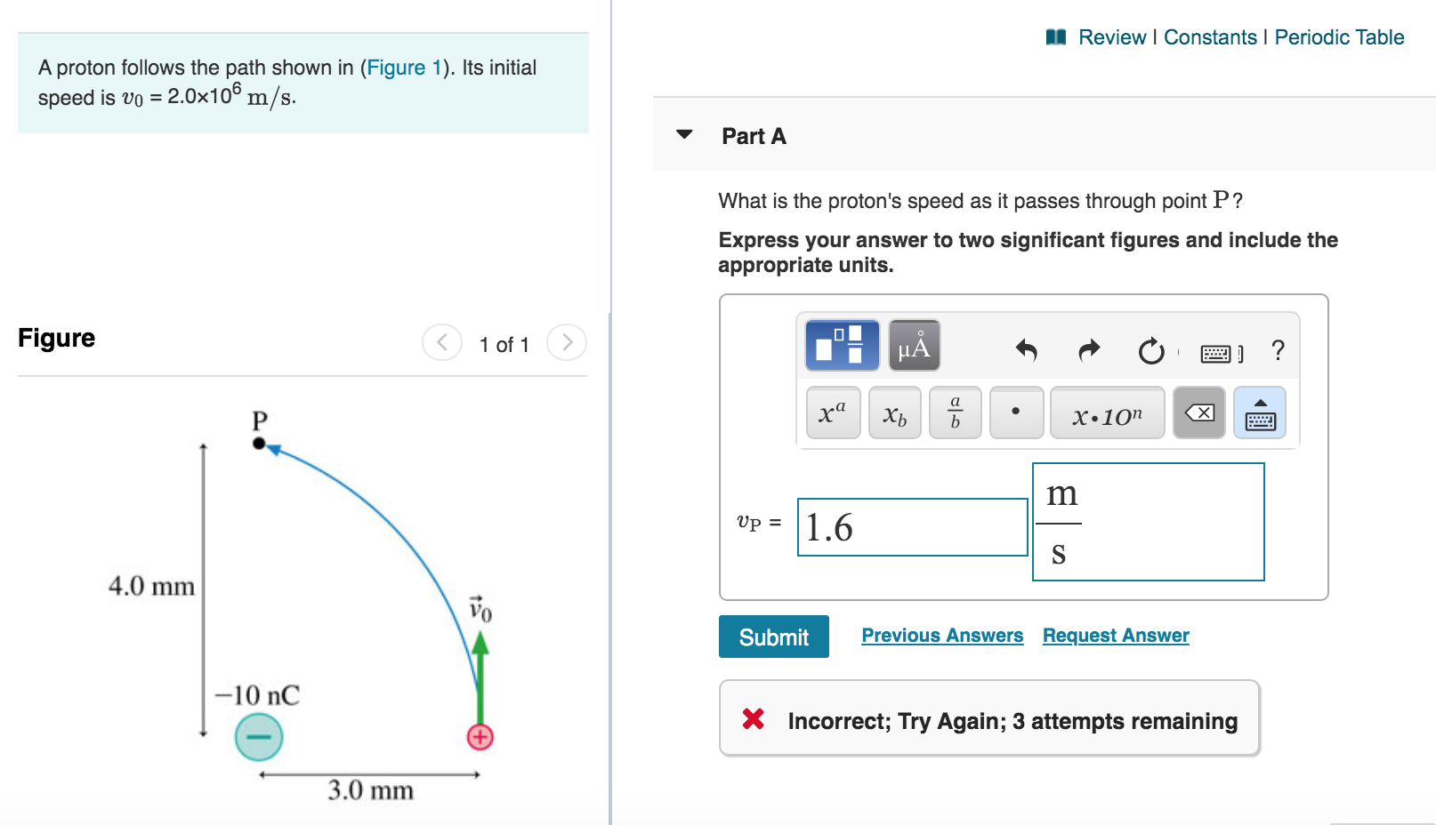 Solved A Review | Constants Periodic Table A proton follows | Chegg.com