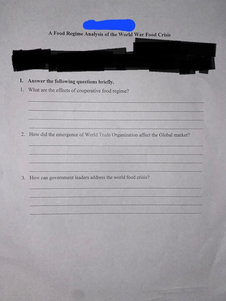 A Food Regime Analysis Of The World War Food Crisis