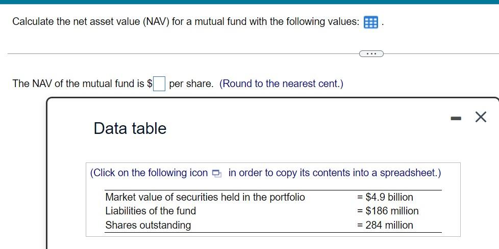 Solved Calculate the net asset value (NAV) for a mutual | Chegg.com