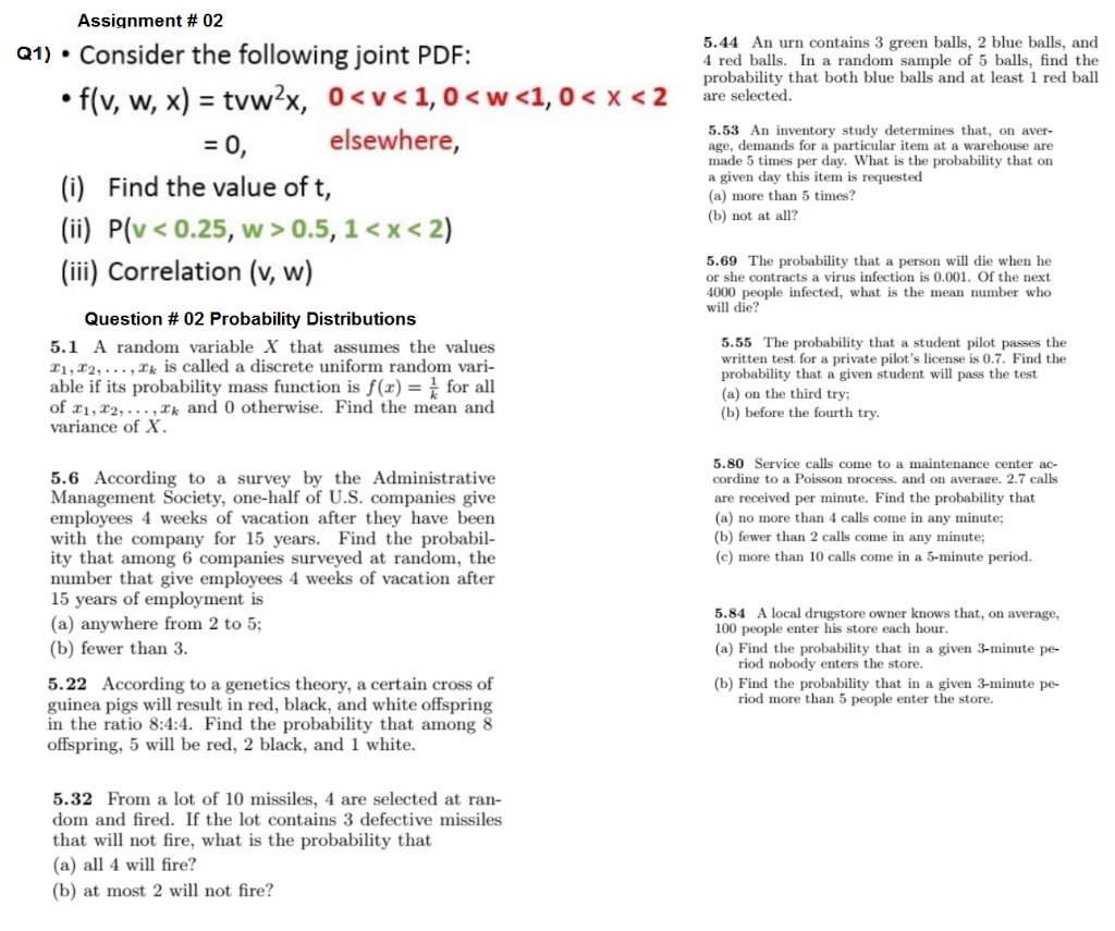 Solved Assignment # 02 Q1) - Consider the following joint | Chegg.com