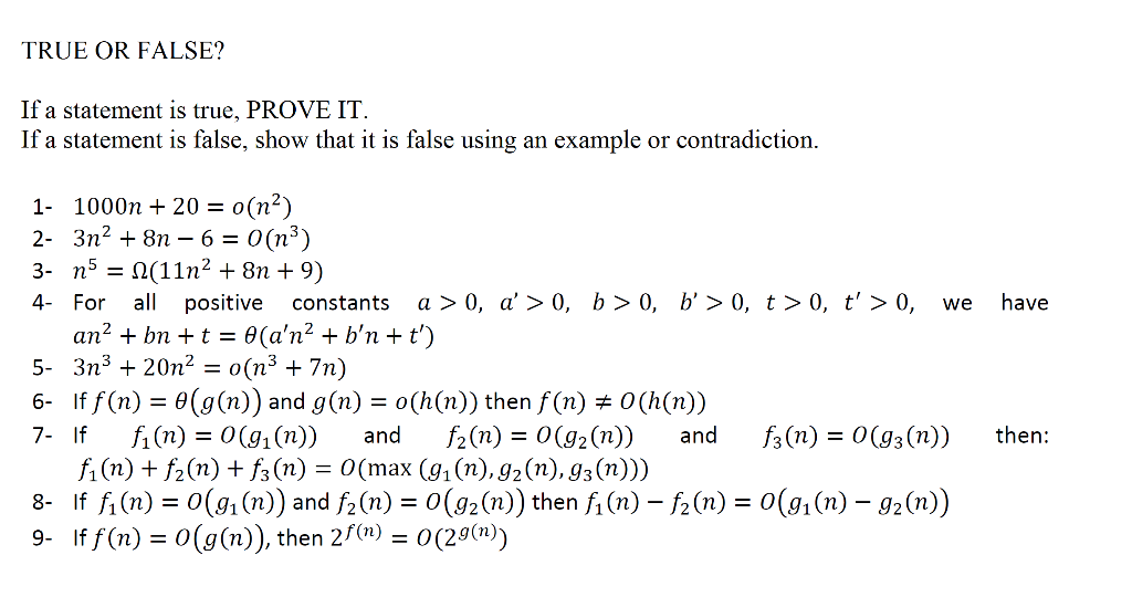 Solved TRUE OR FALSE? If a statement is true, PROVE IT. If a | Chegg.com