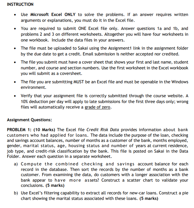 - Use Microsoft Excel ONLY to solve the problems. If | Chegg.com