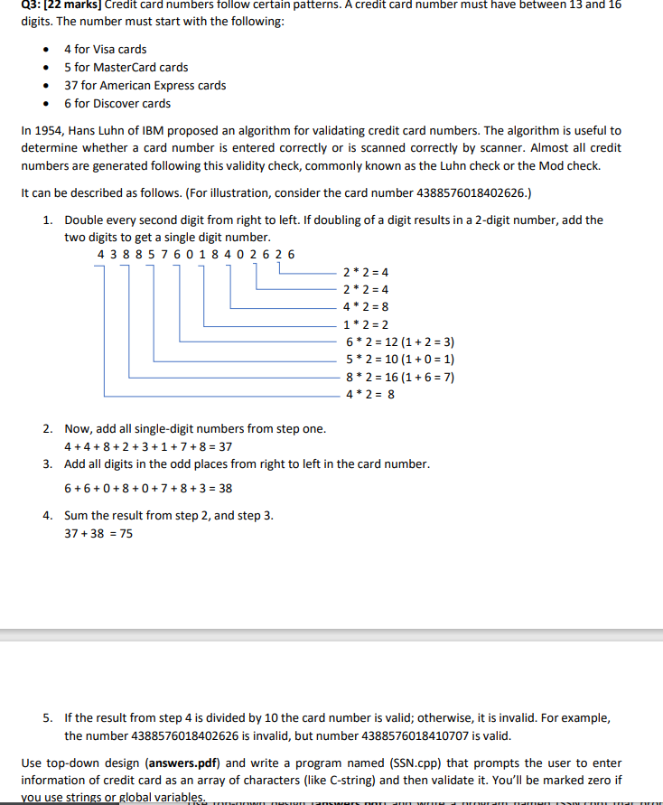 Solved Q3: [22 marks] Credit card numbers follow certain | Chegg.com
