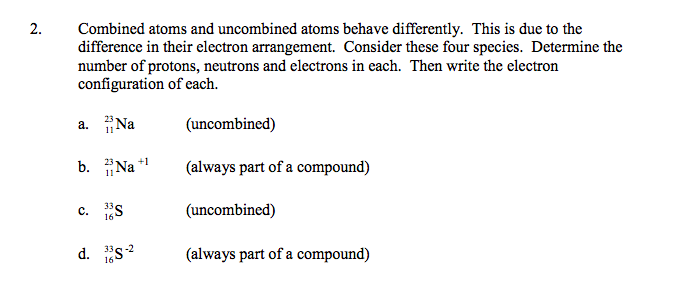 Solved Combined atoms and uncombined atoms behave | Chegg.com