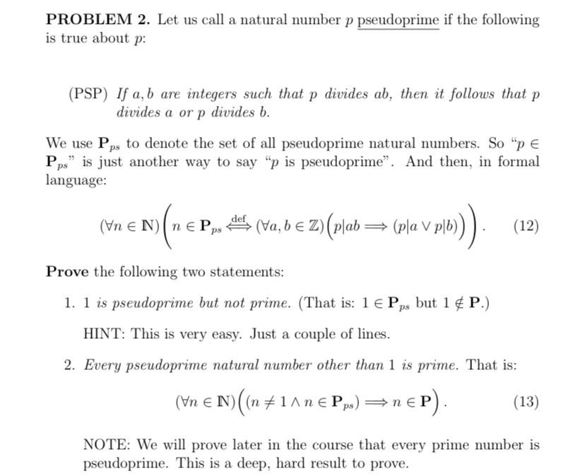 PROBLEM 2. Let us call a natural number p pseudoprime | Chegg.com