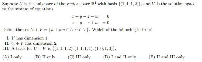 Solved Suppose U is the subspace of the vector space R4 with | Chegg.com