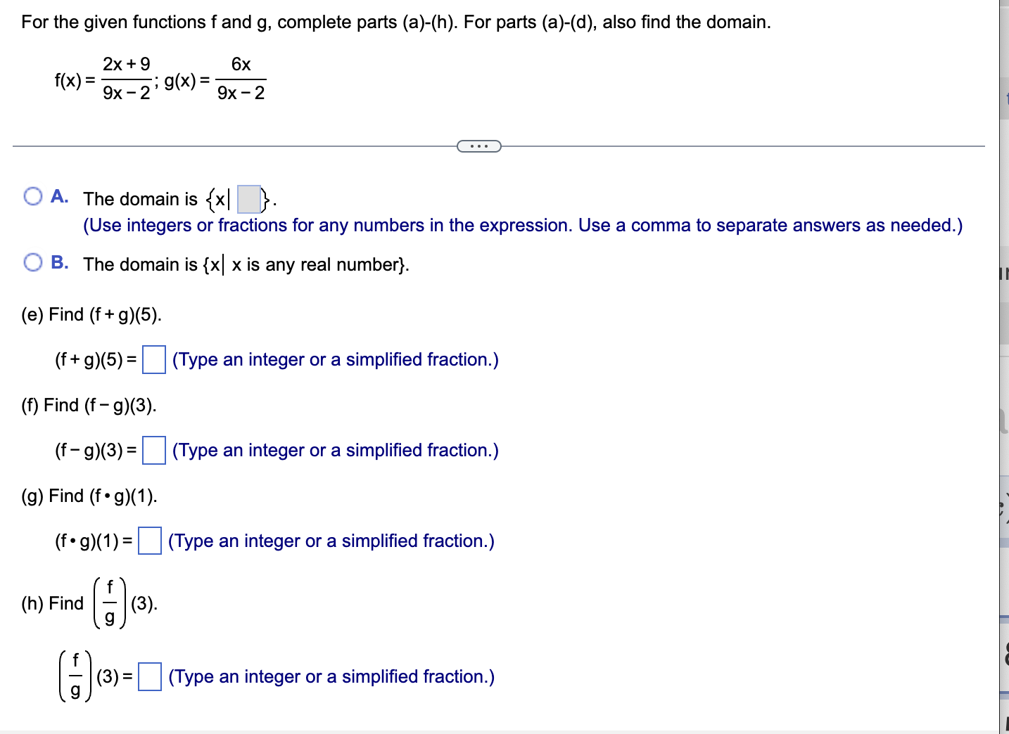 Solved For the given functions f and g, complete parts | Chegg.com