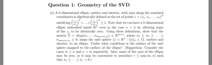 Solved Question 1: Geometry of the SVD (a) A k-dimensional | Chegg.com